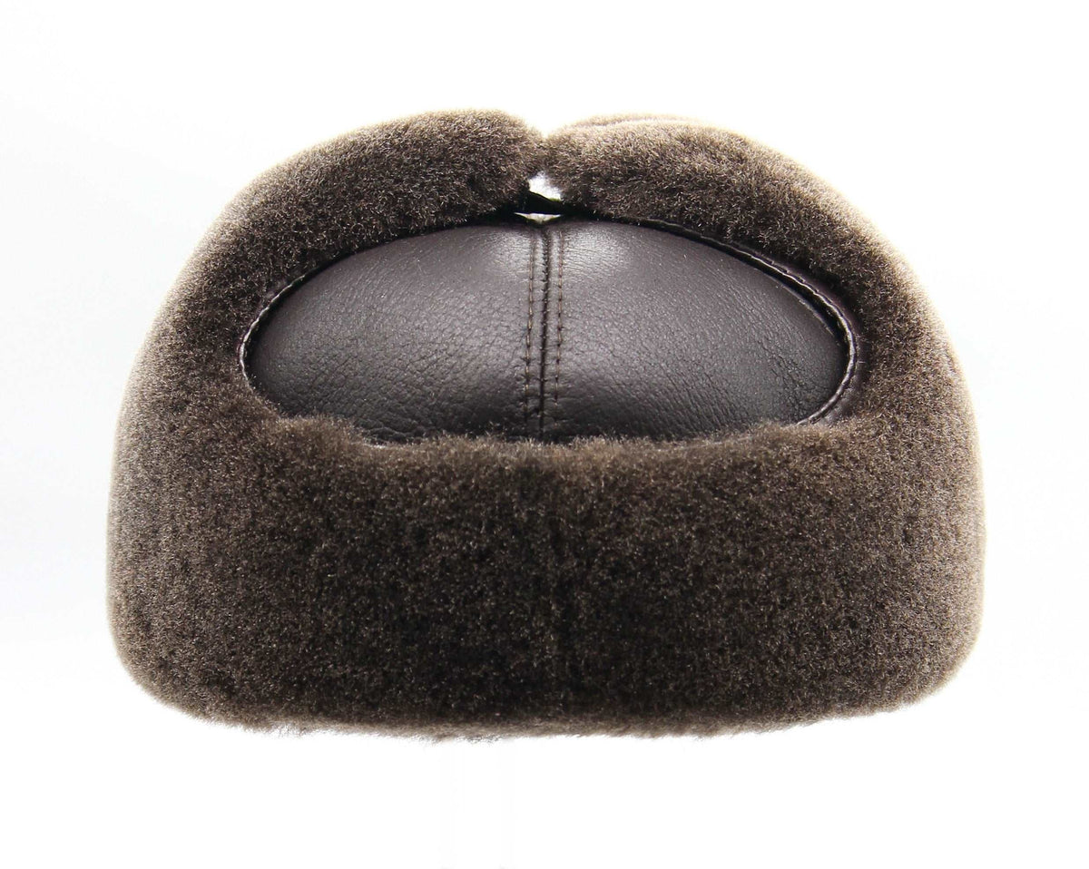 Men's fur hat shearling visor cap aviator Ushanka trapper winter bomber ...